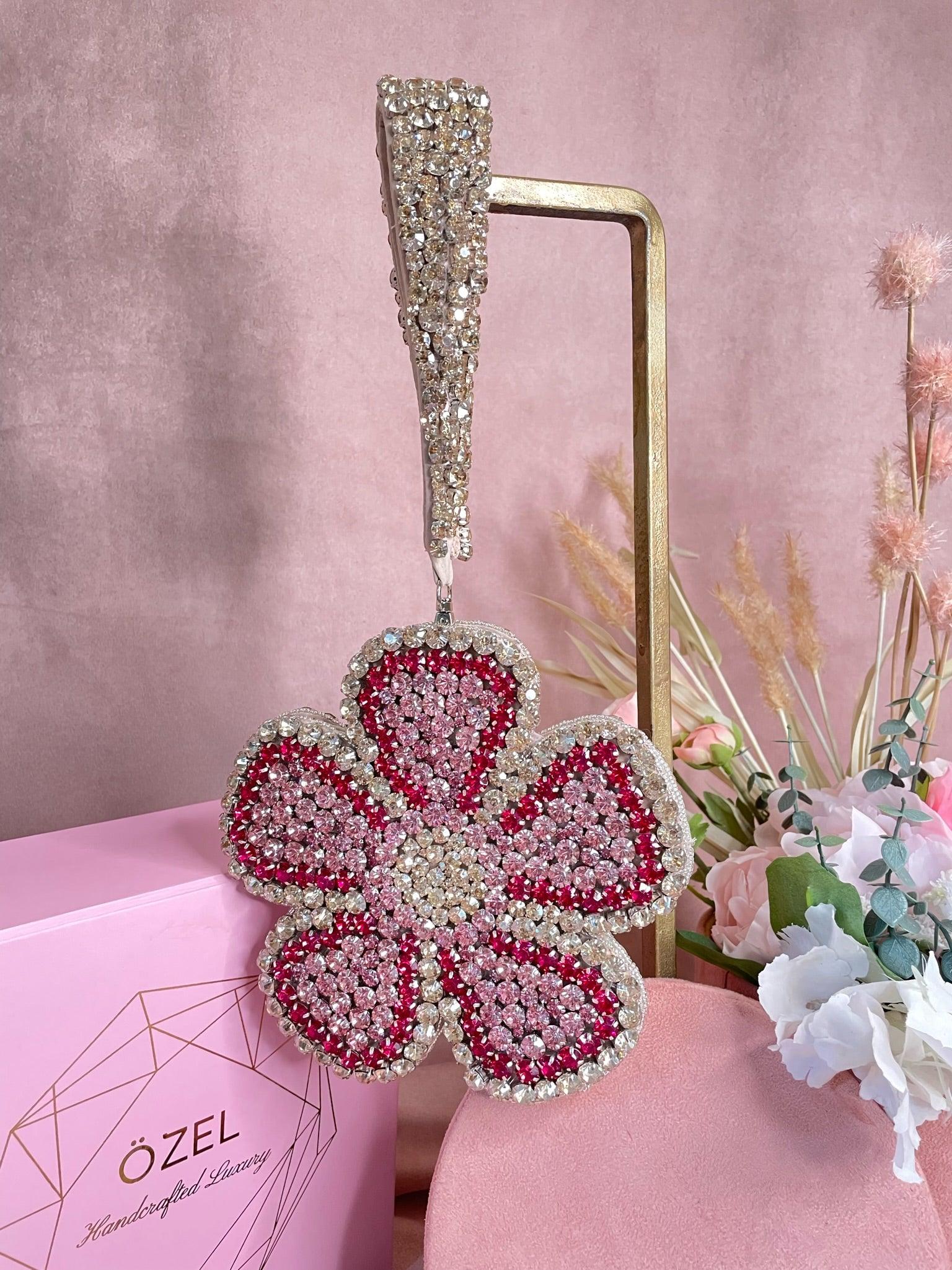 Pink & Gold Rhinestone Mini Flower Bag — Crystal Bag